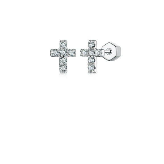 925 Sterling Silver Cross Stud Earrings for Women Men Small Half Hoop ...