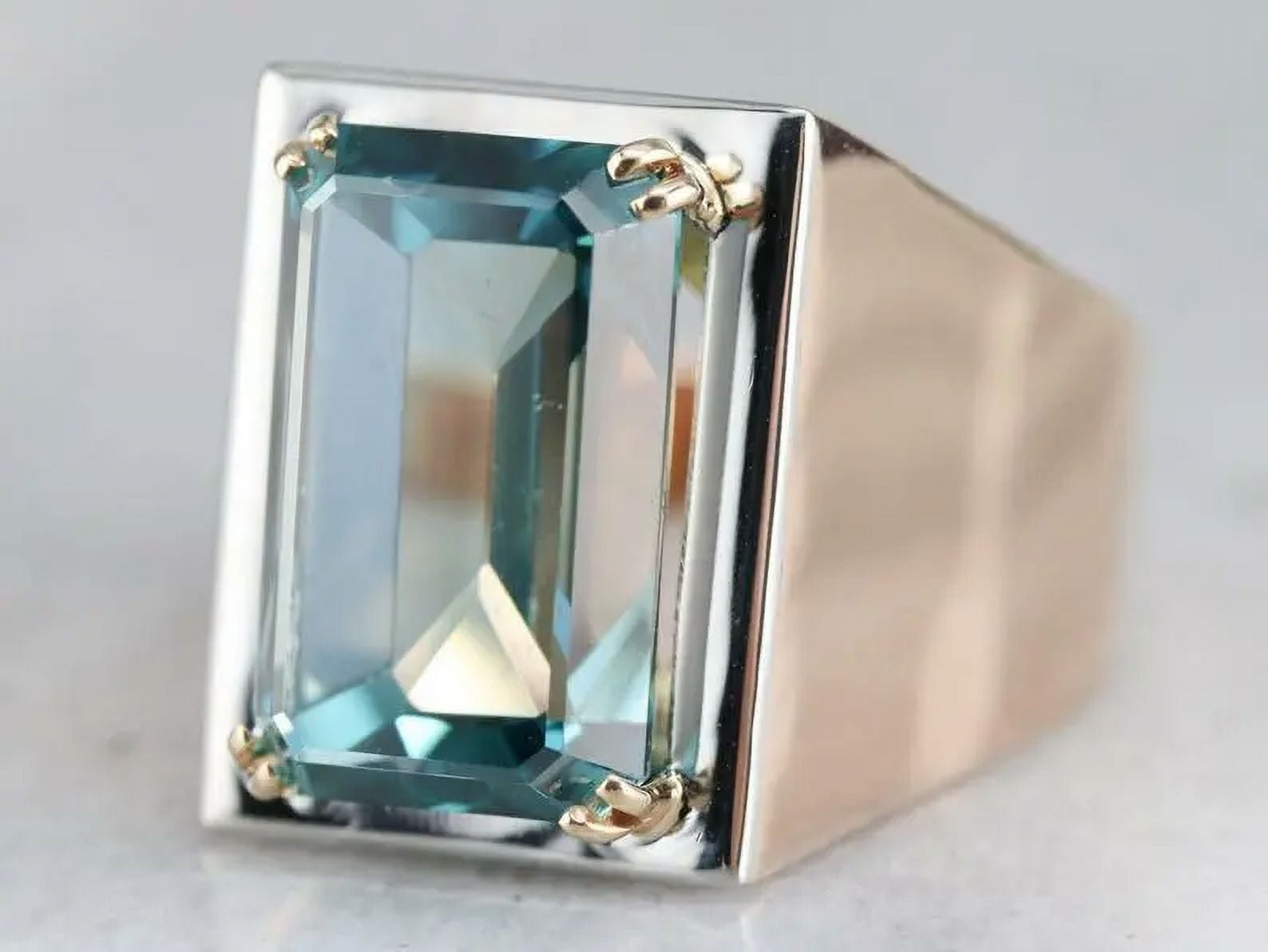 925 Sterling Silver Simple Design Octagon Aquamarine Stone Turkish Men ...