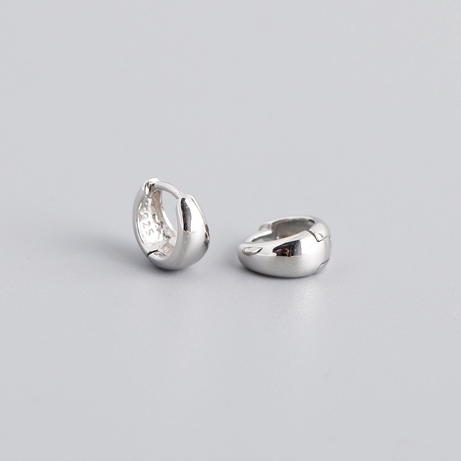 925 Sterling Silver Simple Wide Huggies Gothic Hoop Earrings for Women ...