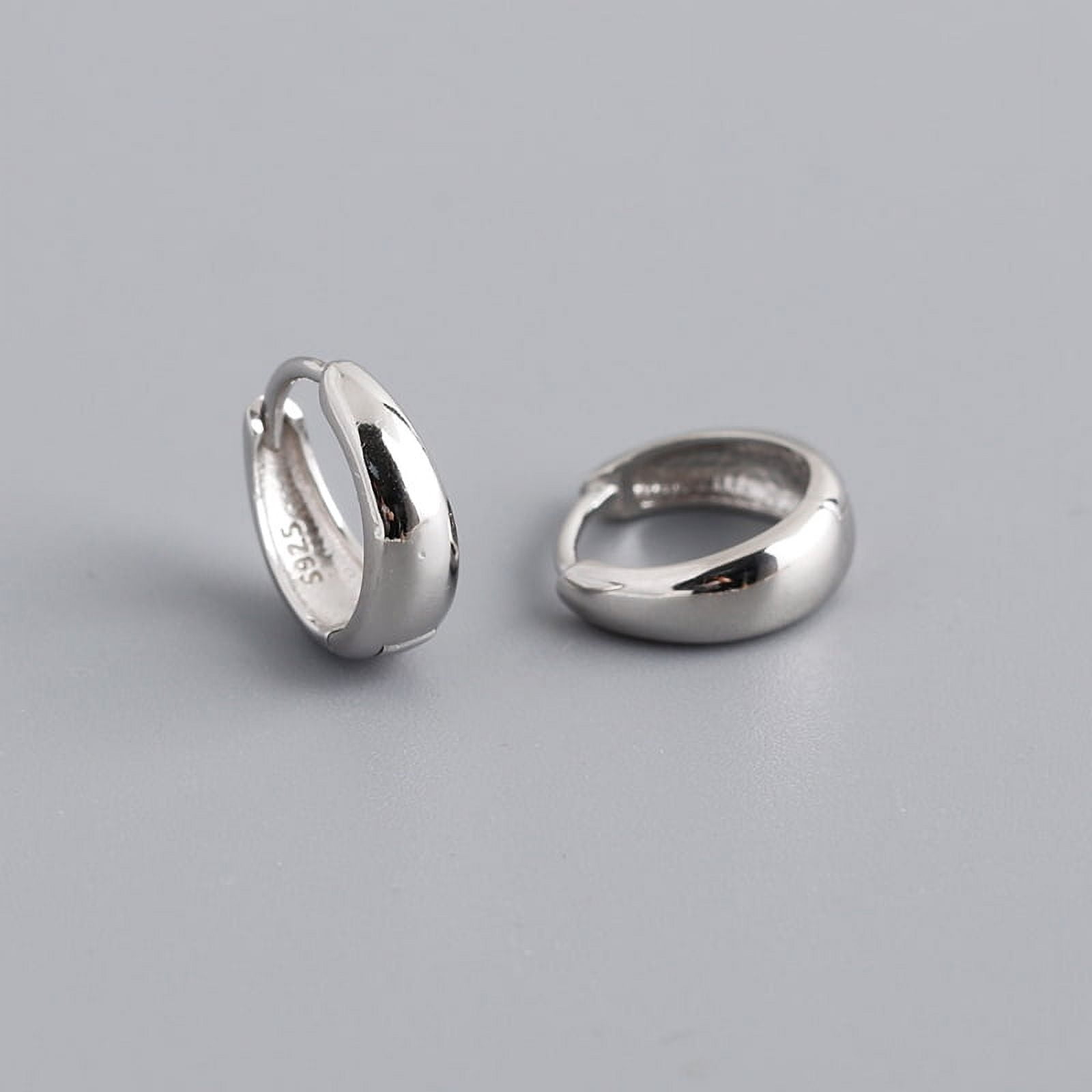 925 Sterling Silver Simple Wide Huggies Gothic Hoop Earrings for Women ...