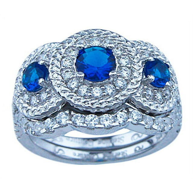 925 Sterling Silver Simulated Sapphire Wedding Ring Set for Women ...