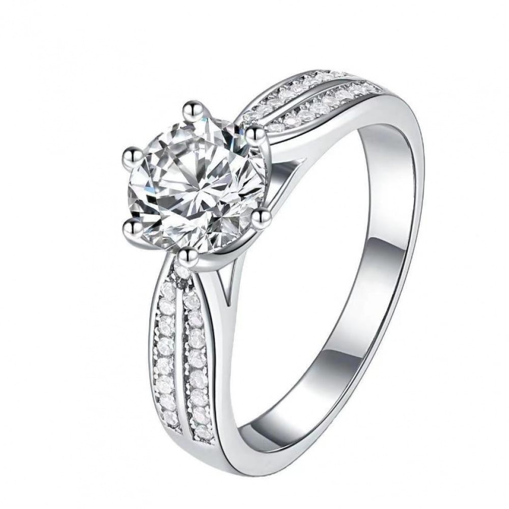 925 Sterling Silver Six-Prong Ring Eight Hearts Eight Arrows One Carat ...