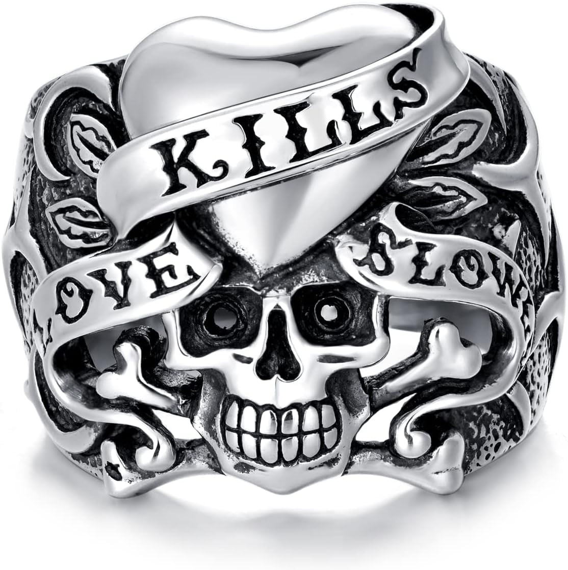 925 Sterling Silver Skull Crossbones Ring for Men Heavy Large Biker Punk Rock Gothic Jewelry ...