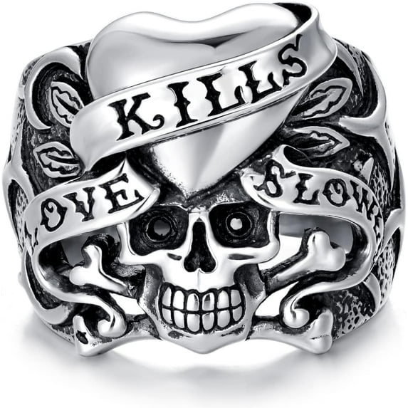 925 Sterling Silver Skull Crossbones Ring for Men Heavy Large Biker Punk Rock Gothic Jewelry ...