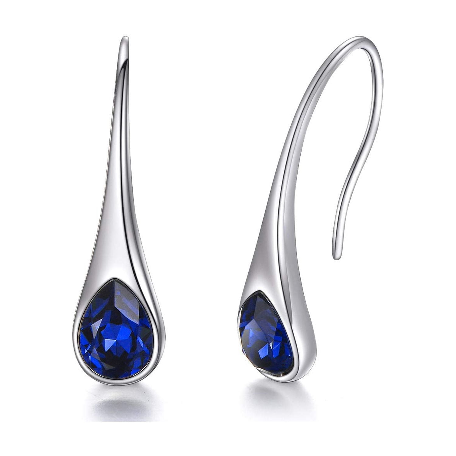 925 Sterling Silver Small Pear-Shaped Hook Earrings with Simulated ...