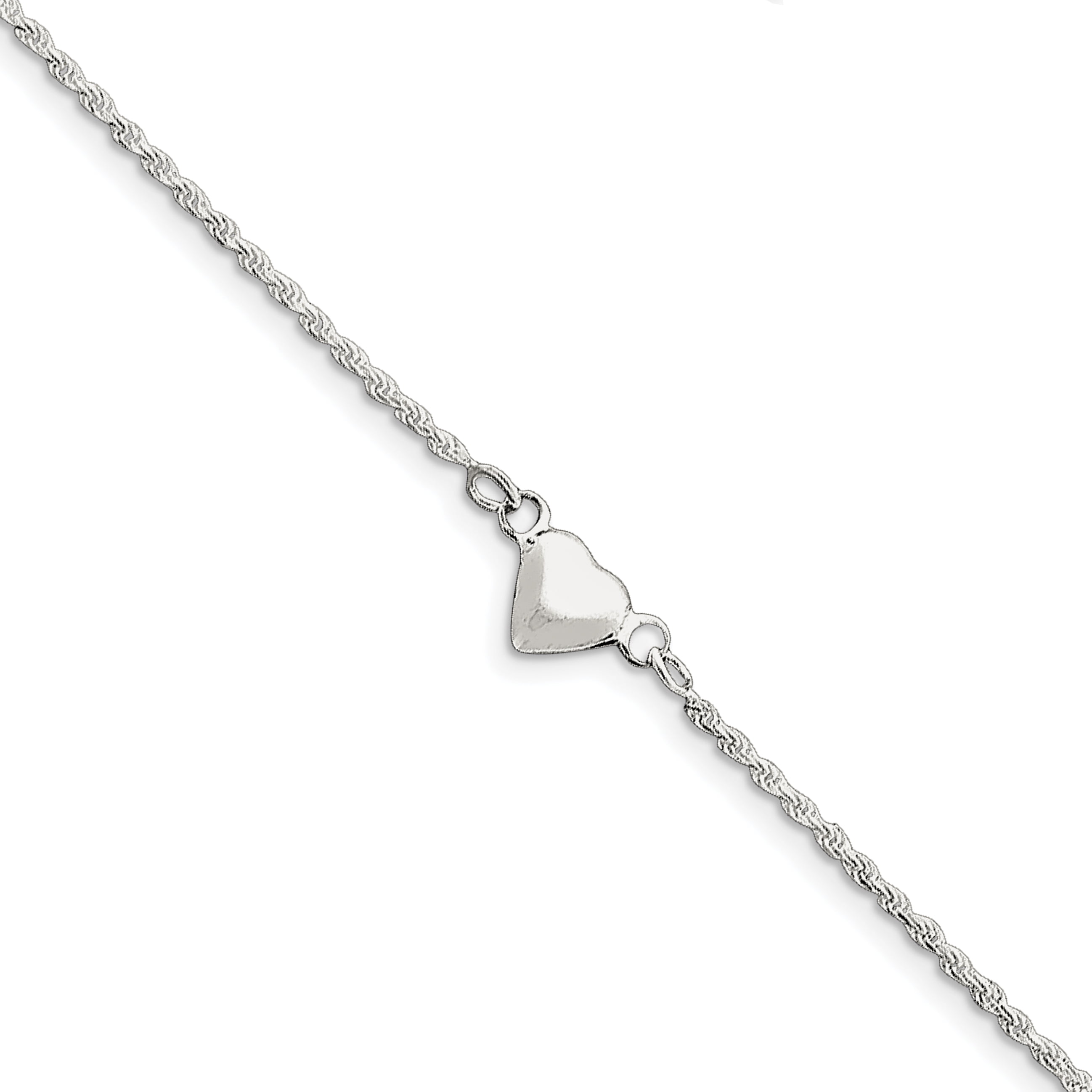 925 Sterling Silver Solid Hollow Polished Puffed Love Heart Anklet 9 ...