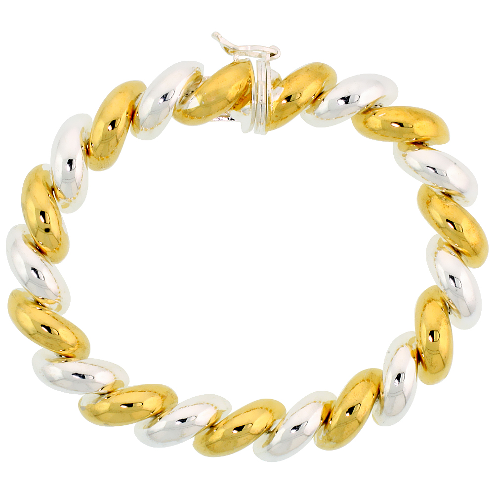 925 Sterling Silver Solid Italian Two Tone San Marco Chain Bracelet 8mm ...