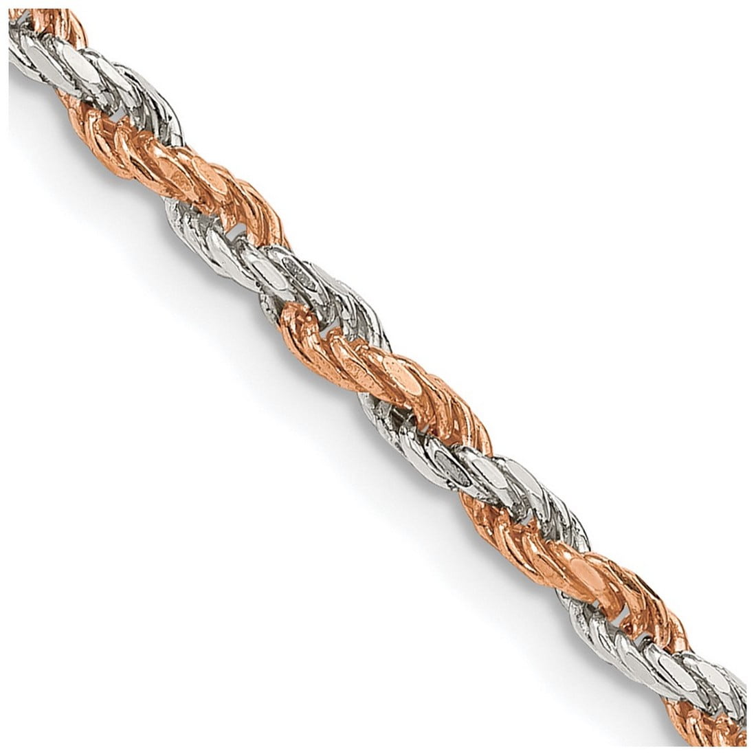 925 Sterling Silver Solid Polished 2.5mm Rose Gold Plated Rope Chain ...