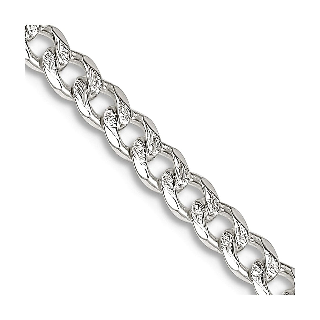 925 Sterling Silver Solid Polished 4mm Pave Curb Chain Necklace 20 Inch ...