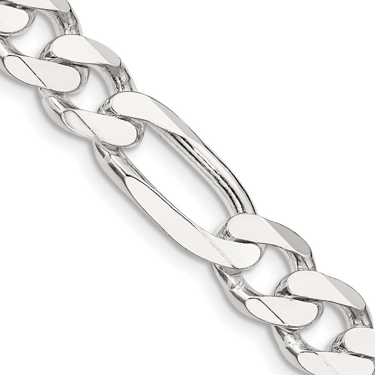 925 Sterling Silver Solid Polished 9mm Figaro Chain Necklace 18 Inch ...