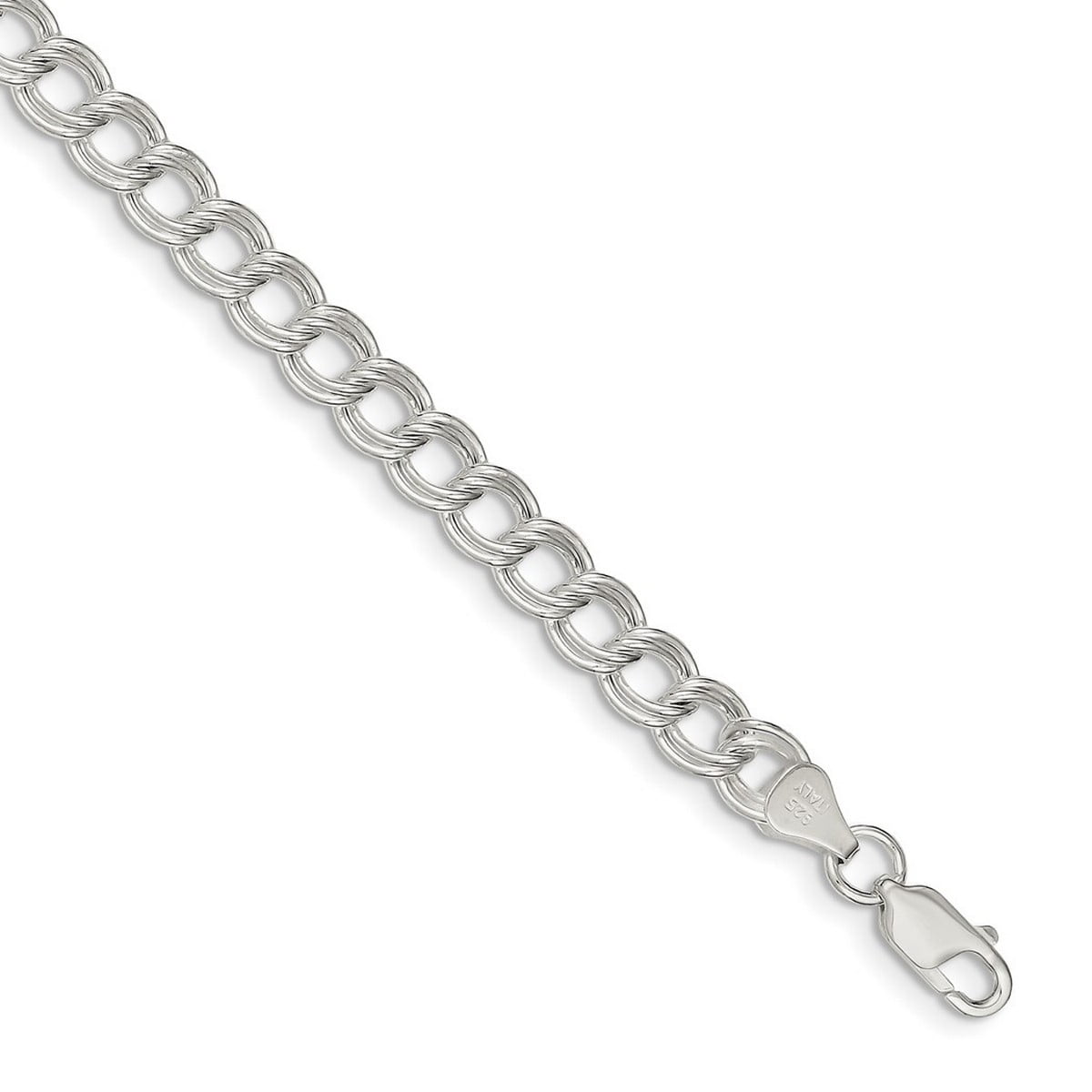 925 Sterling Silver Solid Polished Double Link Charm Bracelet 8 Inch ...