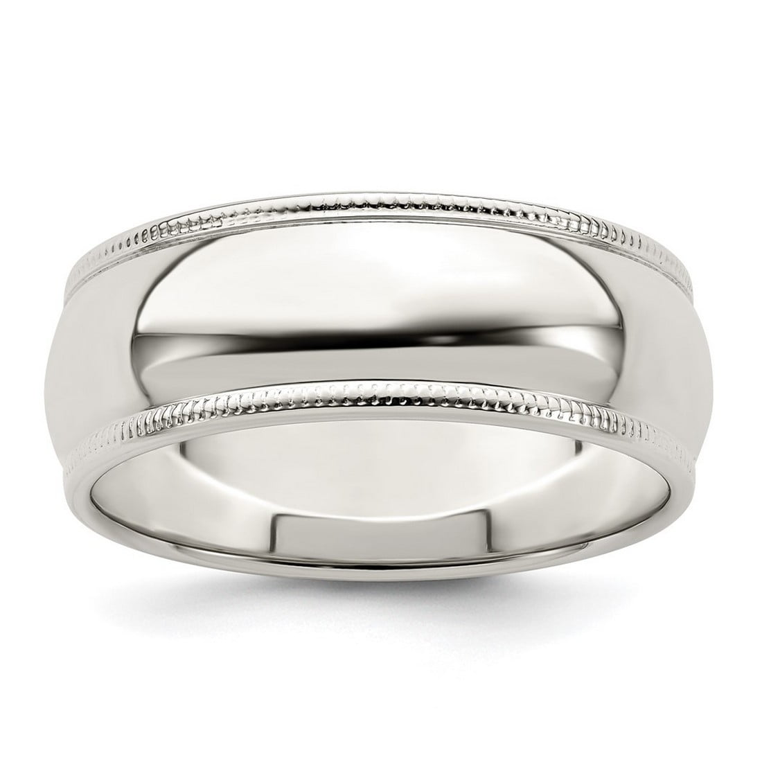 925 Sterling Silver Solid Polished Half Round 7mm Milgrain Band Ring ...