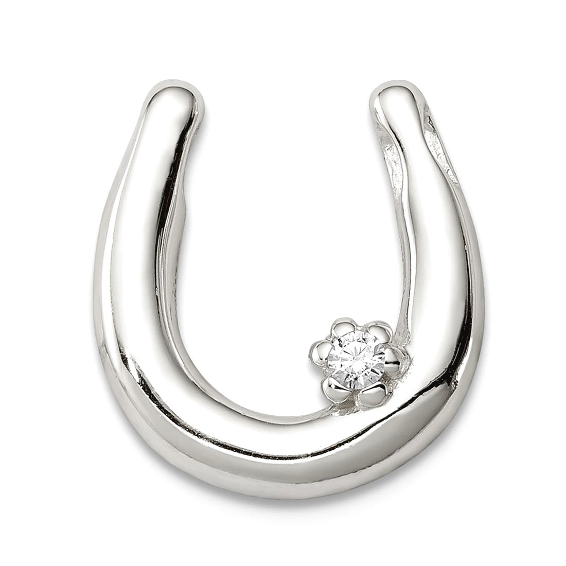 925 Sterling Silver Solid Polished Hidden bail Cubic Zirconia Horseshoe ...