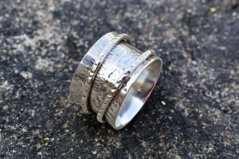 925 Sterling Silver Solid Spinner Thumb Ring Handmade Rotating Band ...