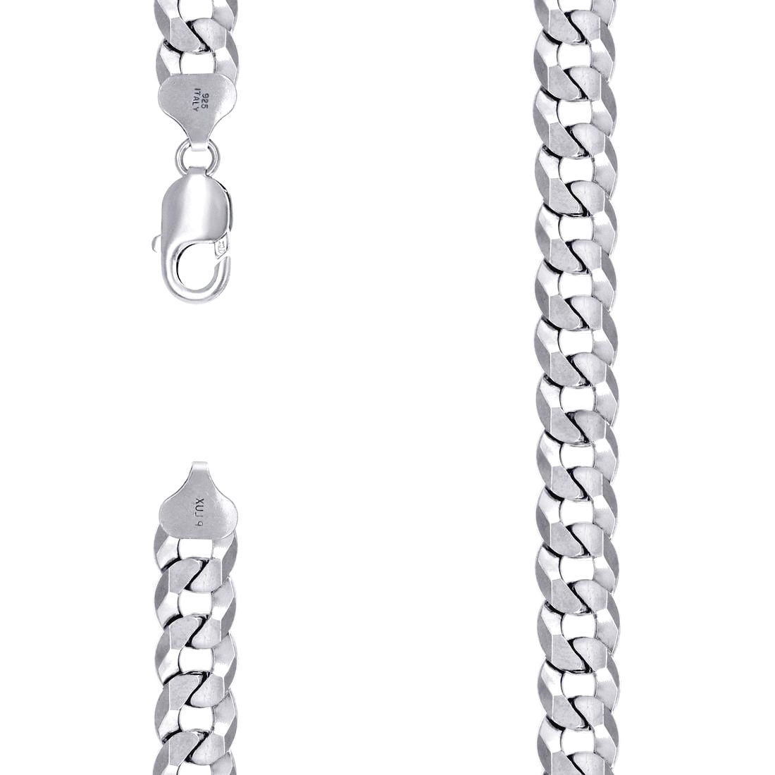 925 Sterling Silver Solid Super Flat Comfort Curb Chain Rhodium 10.8mm ...