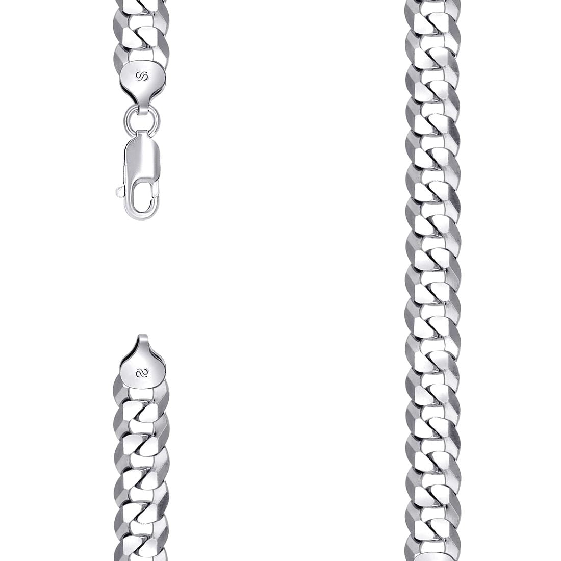 925 Sterling Silver Solid Super Flat Comfort Curb Chain Rhodium 10mm ...