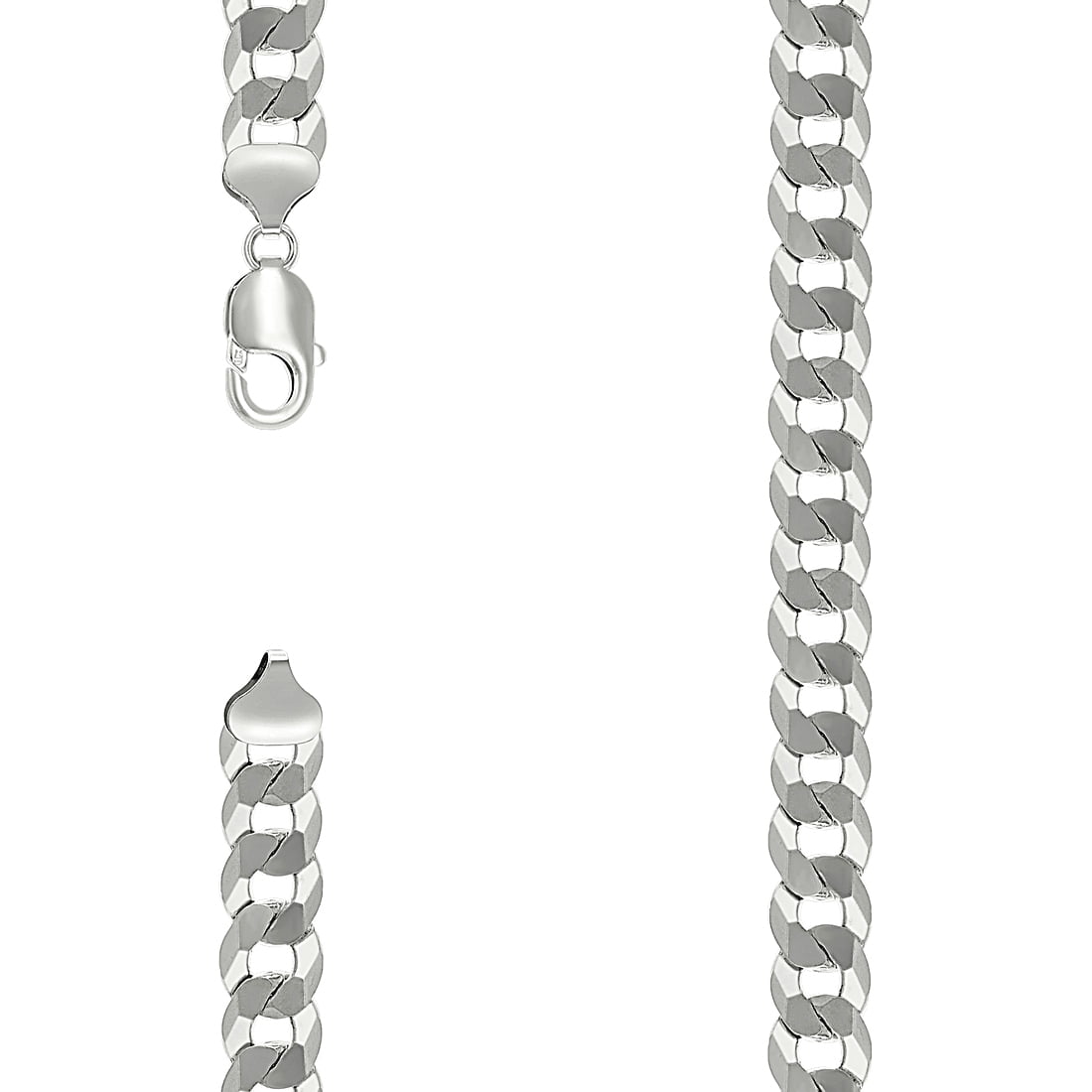 925 Sterling Silver Solid Super Flat Comfort Curb Chain Silver 10.8mm ...