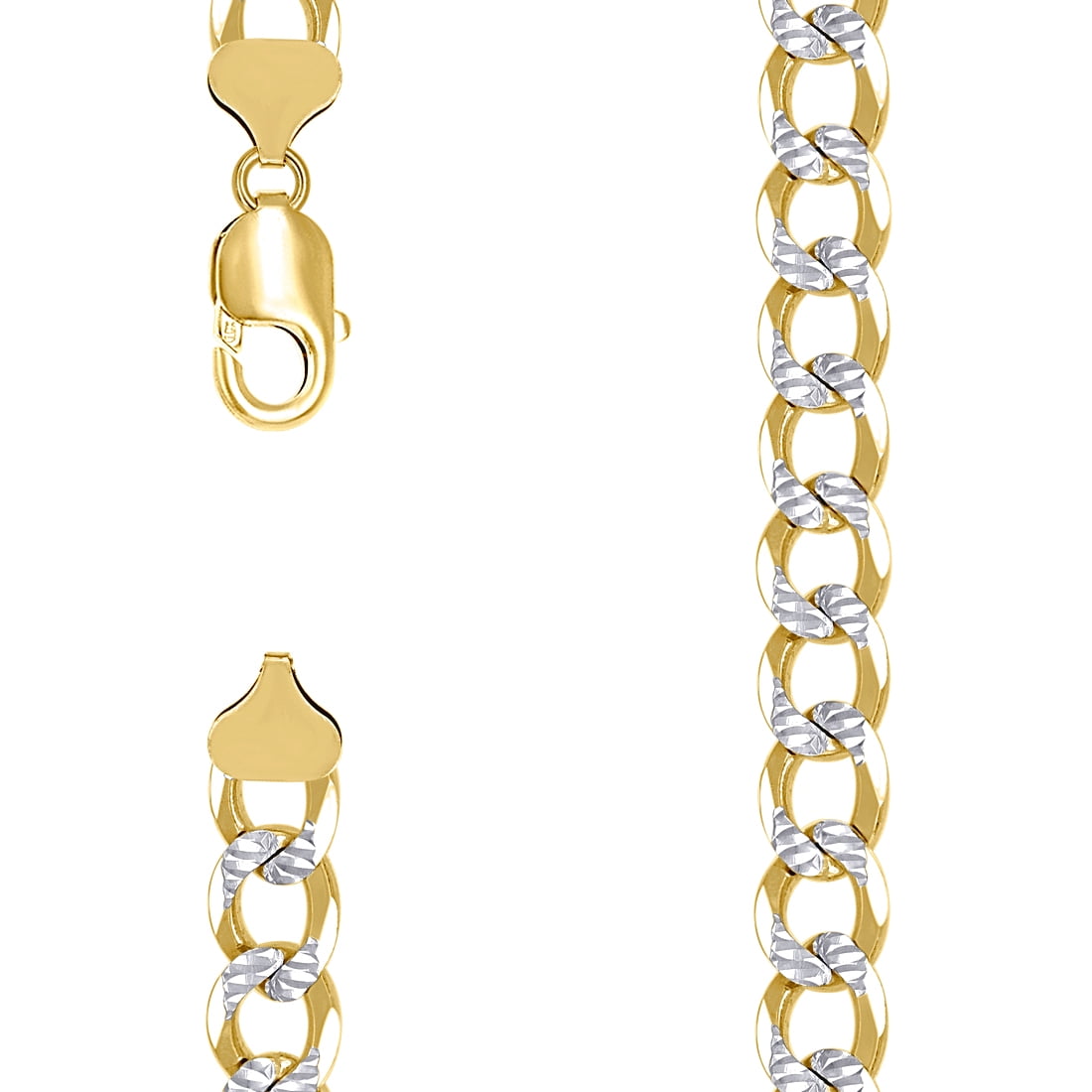 925 Sterling Silver Solid Super Flat Comfort Curb Chain Two-tone 10.5mm ...