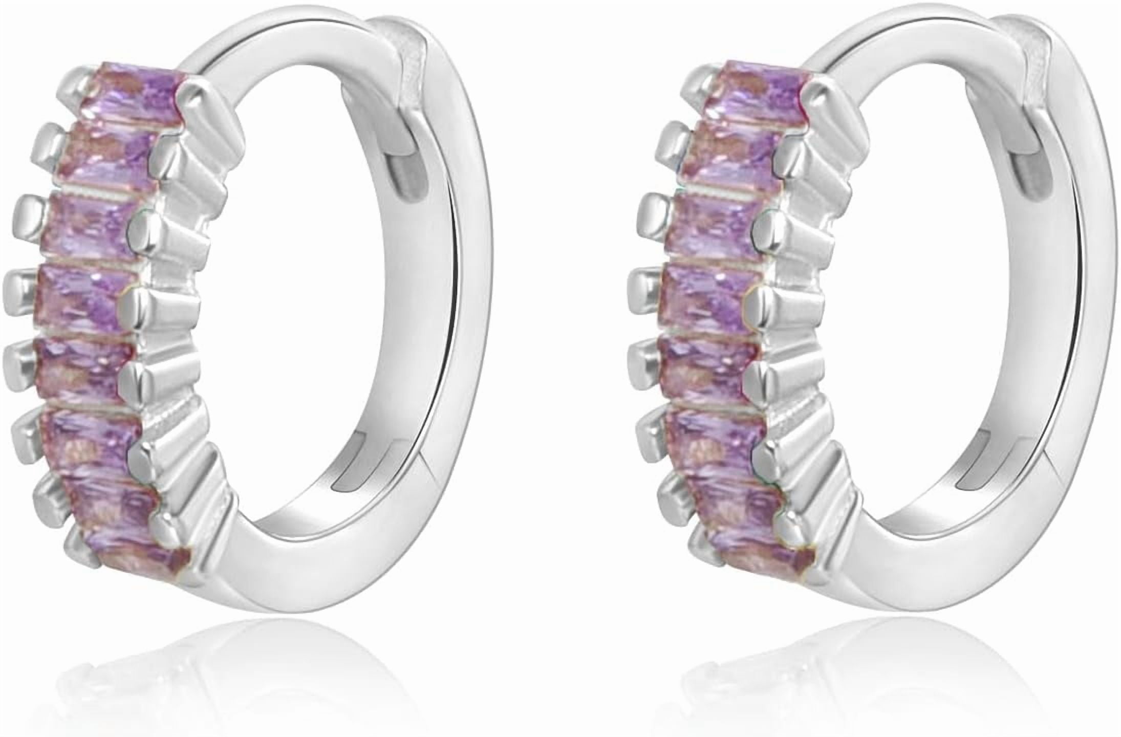 925 Sterling Silver Sparkly Cute Cubic Zirconia Hoop Earrings Trendy CZ ...