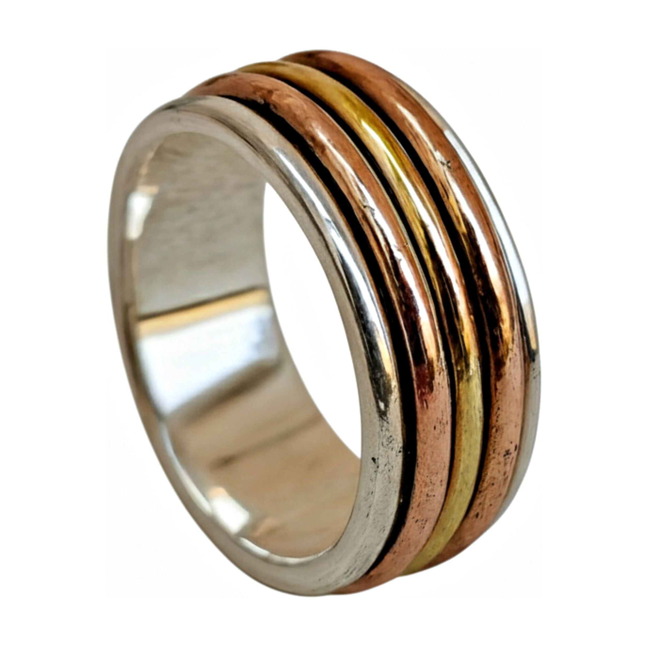 925 Sterling Silver Spinner Ring Copper Brass Silver Tone, Handmade ...