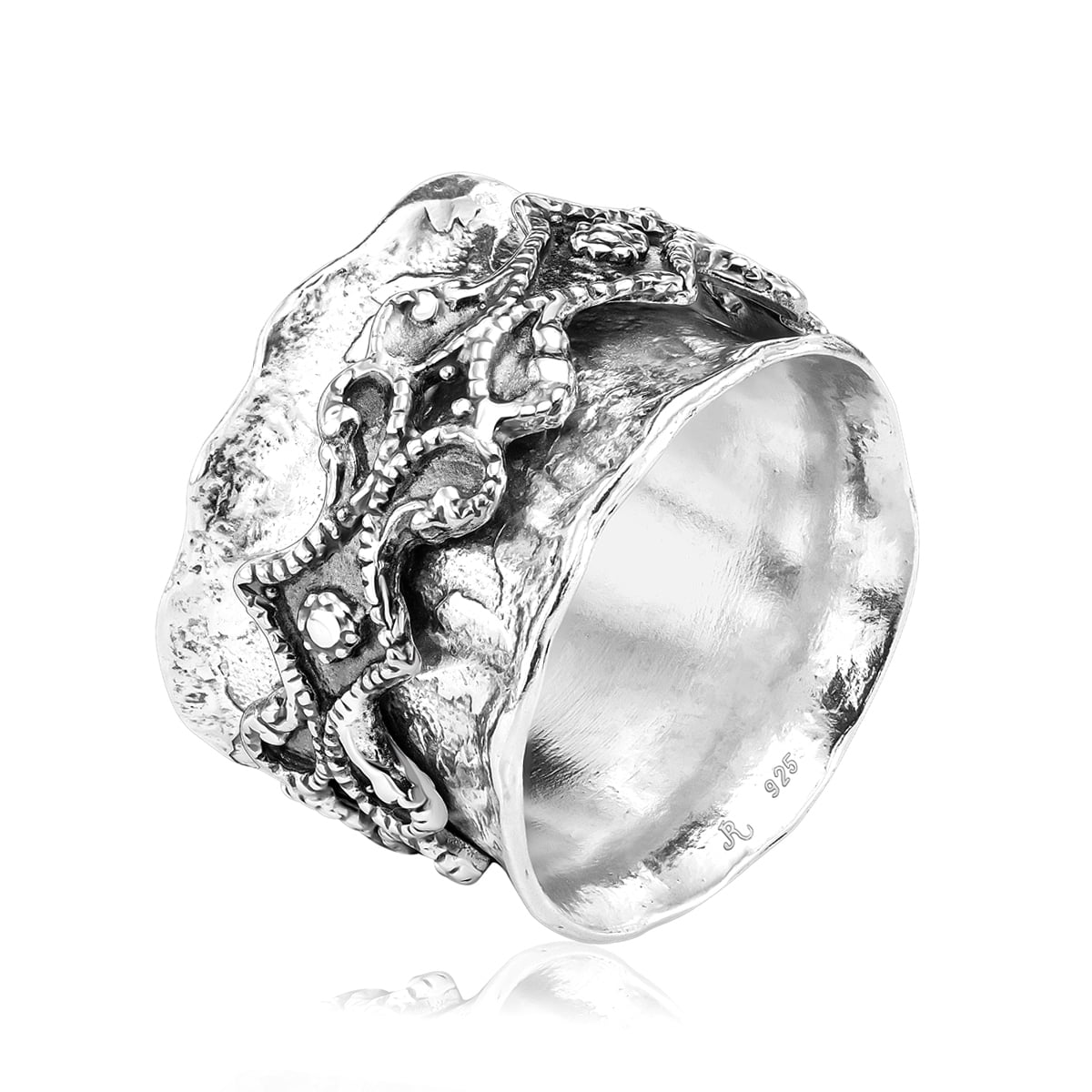 925 Sterling Silver Spinner Ring For Women Men Band Bold Lace, Oxidized ...