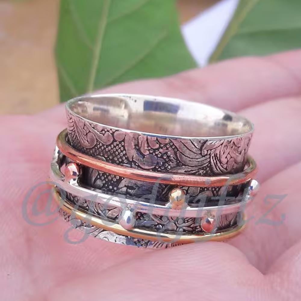 925 Sterling Silver Spinner Ring: Hammered Anxiety Fidget Band ...