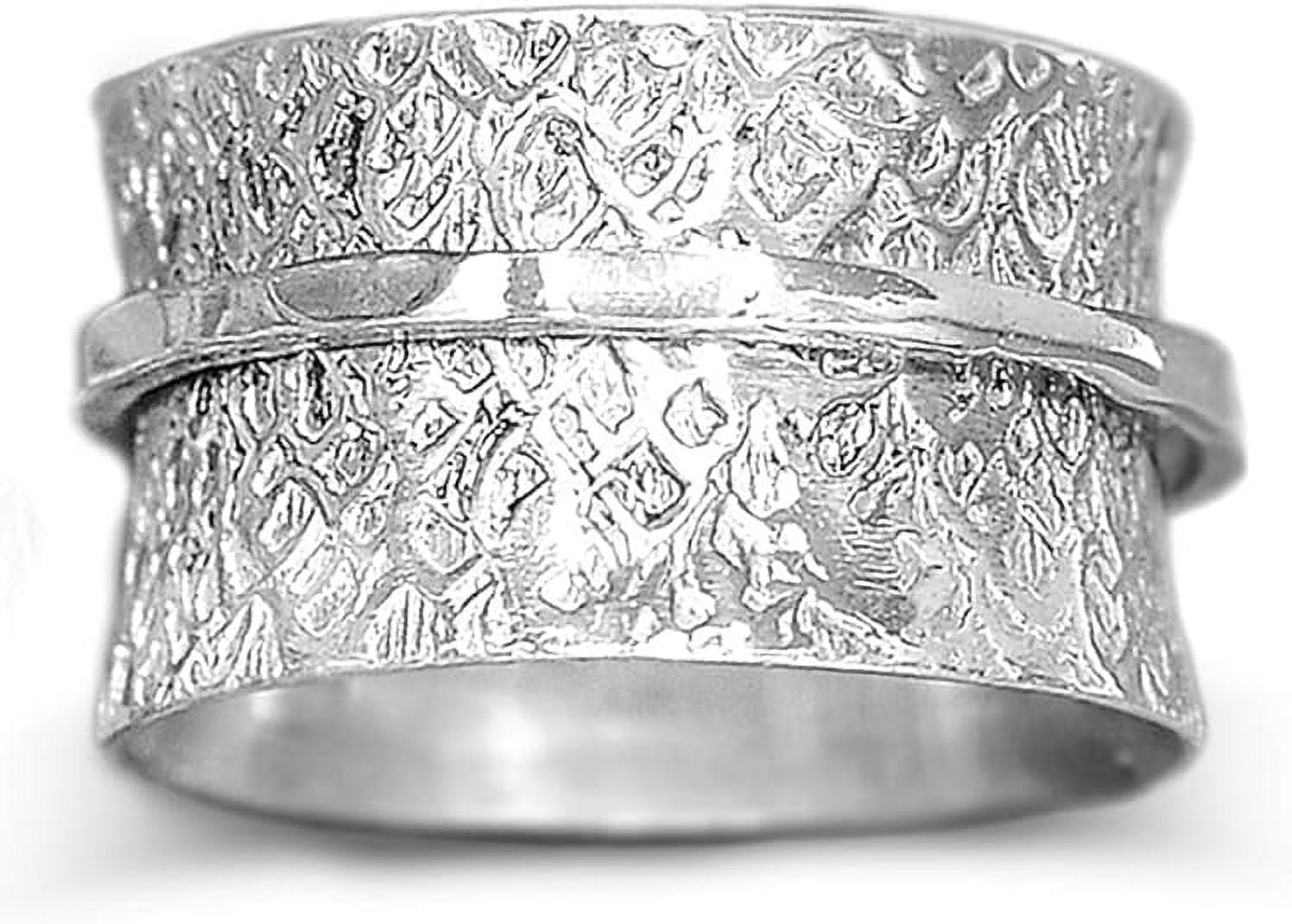 925 Sterling Silver Spinner Ring for Women Hammered Fidget Ring Wide ...