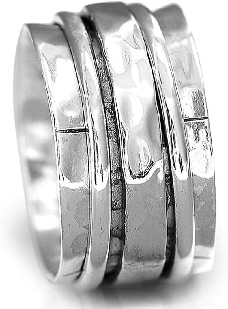 925 Sterling Silver Spinner Ring for Women Hammered Wide Fidget Ring ...