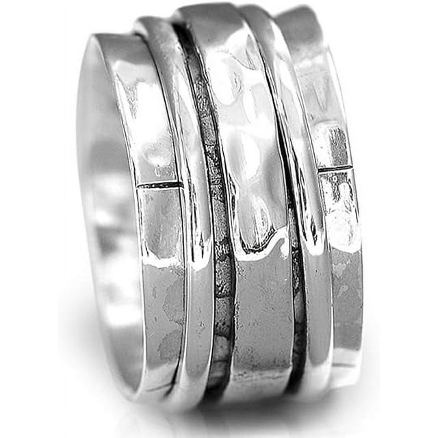 925 Sterling Silver Spinner Ring for Women Hammered Wide Fidget Ring ...