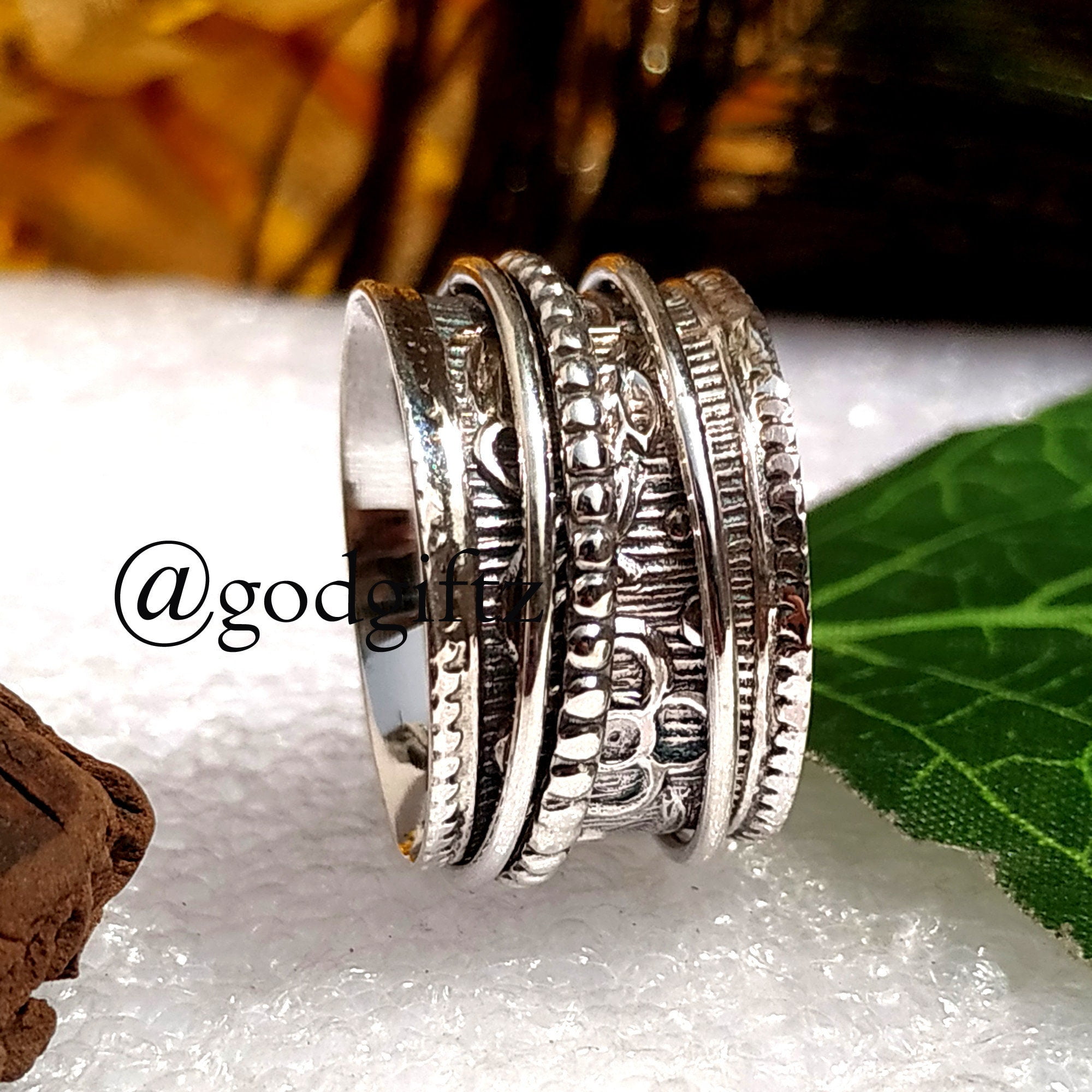 925 Sterling Silver Spinner Ring for Women, Silver and Gold Brass ...