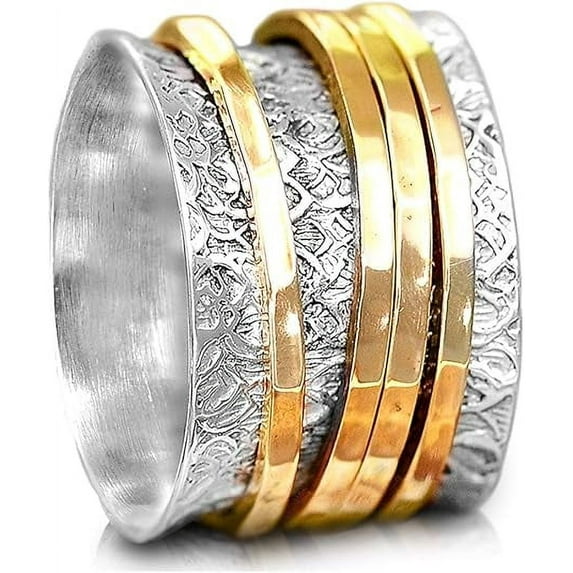 925 Sterling Silver Spinner Ring for Women with 4 Brass Fidget Rings ...