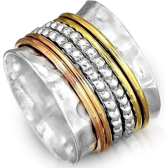 925 Sterling Silver Spinner Ring with Brass and Copper Fidget Rings for Women Wide - Walmart.com