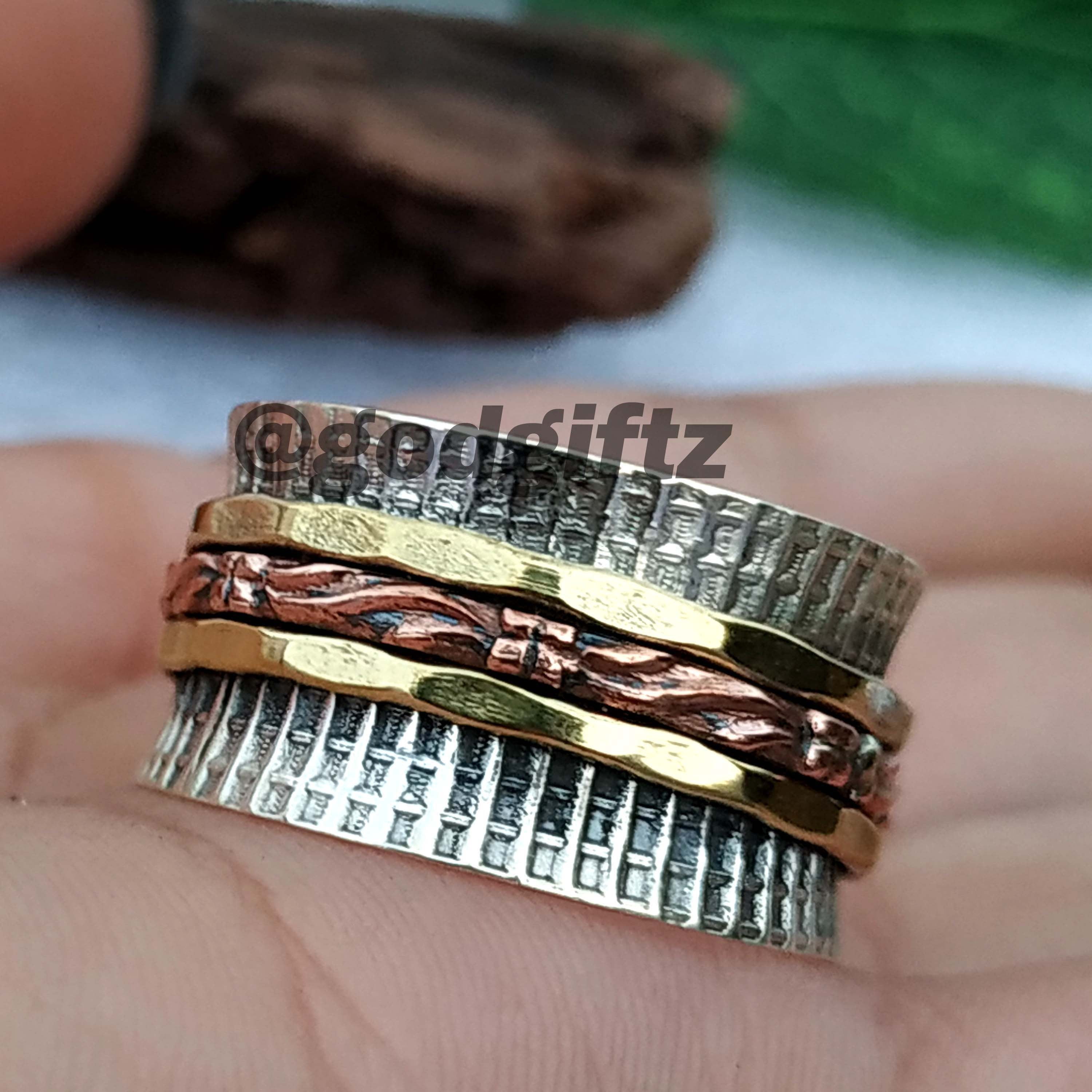 925 Sterling Silver Spinner Three Tone Ring, Worry Ring, Meditation ...