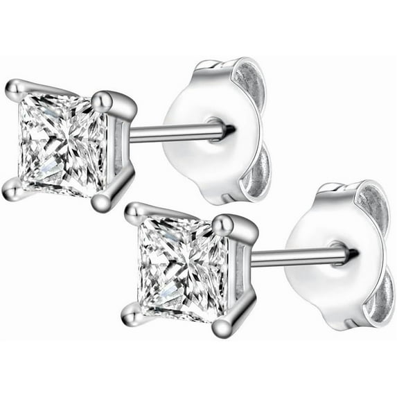 925 Sterling Silver Square Earrings 18K White Gold Plated Cubic ...