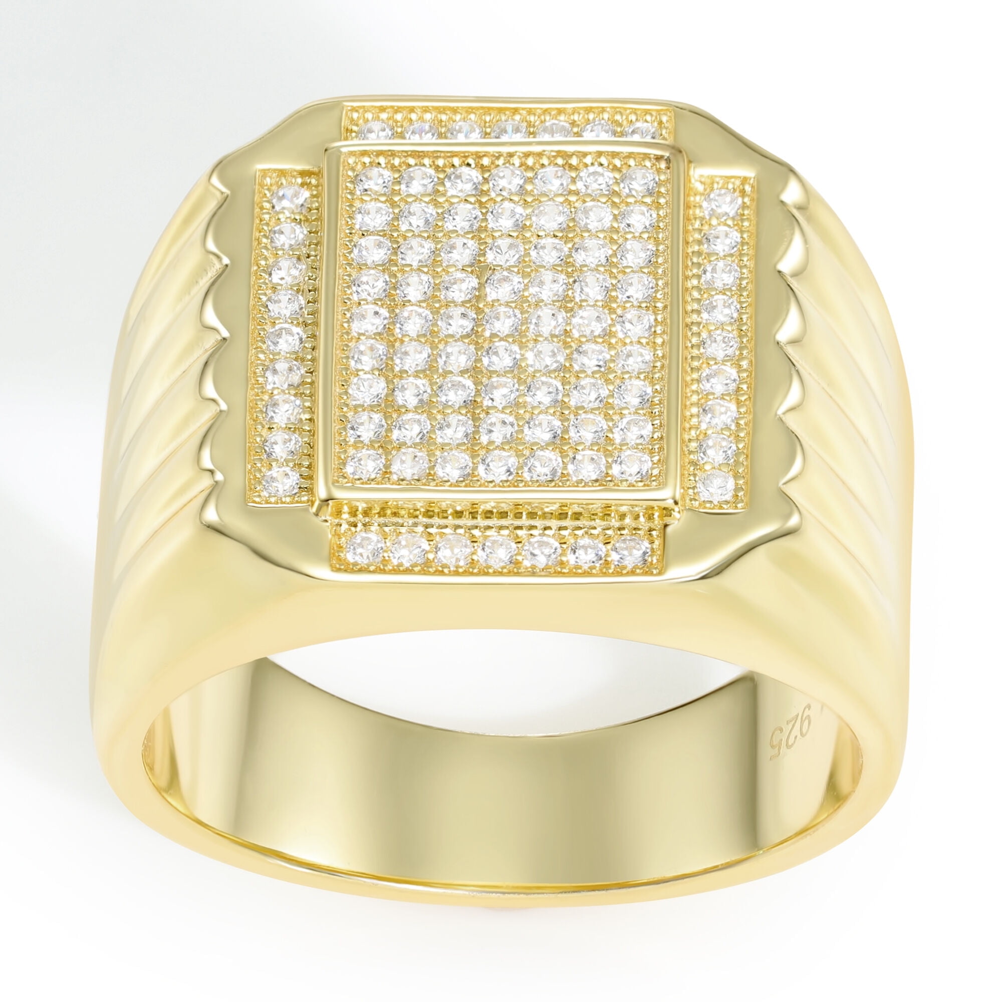 Tilo Jewelry Yellow Gold Plated 925 Sterling Silver Pave Square Signet ...
