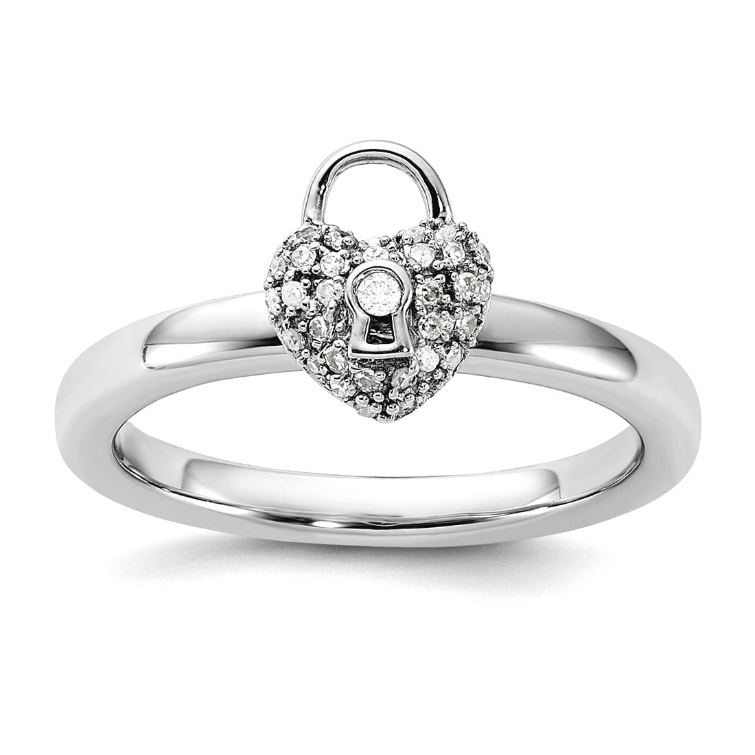 925 Sterling Silver Stackable Polished Diamond Love Heart Lock Ring ...
