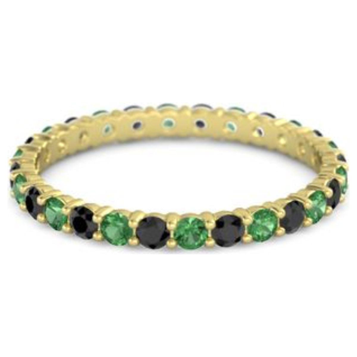 925 Sterling Silver Stackable Round 2.5 MM Emerald With Black Spinel Women Ring Eternity Band ...