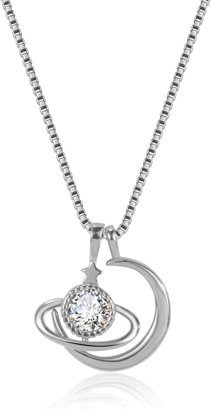 925 Sterling Silver Star and Moon Necklace | Women’s Dual-layer Moon ...