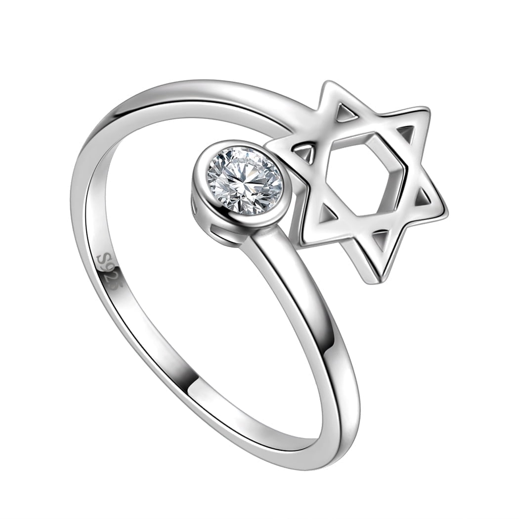 925 Sterling Silver Star of David Ring CZ Adjustable Women Men Magen ...