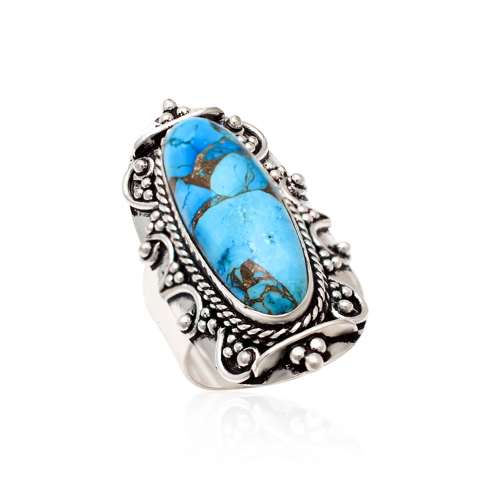 925 Sterling Silver Statement Ring For Women Natural Blue Copper ...