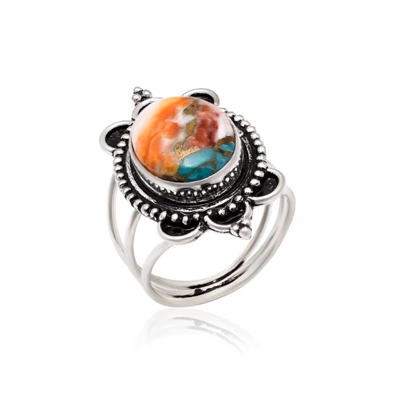 925 Sterling Silver Statement Ring For Women Oyster Copper Turquoise ...