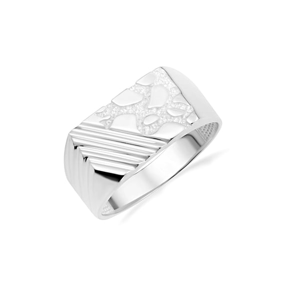 .925 Sterling Silver Striped Nugget Signet Ring /Size 10 - Walmart.com
