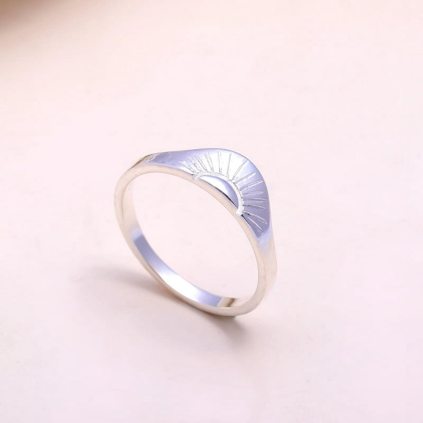 925 Sterling Silver Sun Engraved Ring, Handmade Minimalist Stackable ...