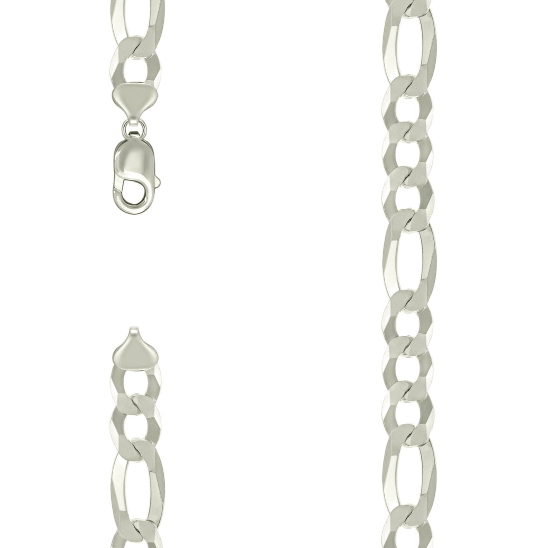 925 Sterling Silver Super Flat Figaro Chain-Silver Plated 12mm Necklace ...