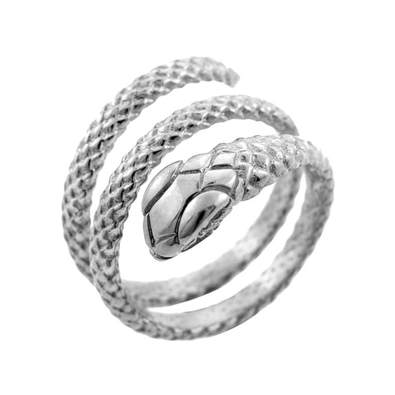 925 Sterling Silver Textured Coiled Serpent Snake Ring (Size 6 ...