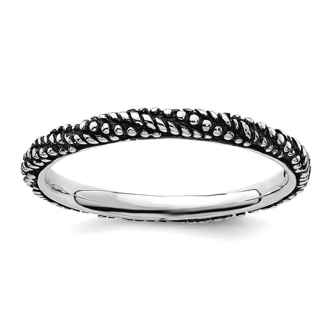 925 Sterling Silver Textured Stackable Polished Oxidized Ring Size 9-Stackable-Ring for Women ...