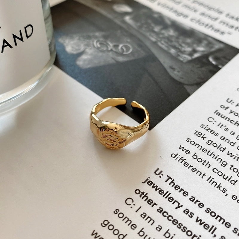 925 Sterling Silver Thick Ring Irregular Silver Inlay Statement Ring ...