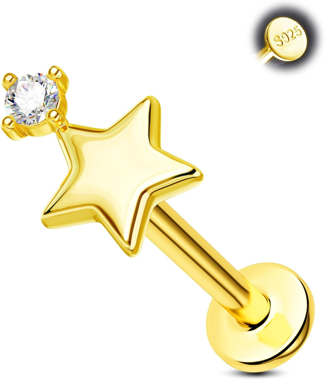 925 Sterling Silver Tragus Stud Earrings 16g Internally Threaded Flat ...