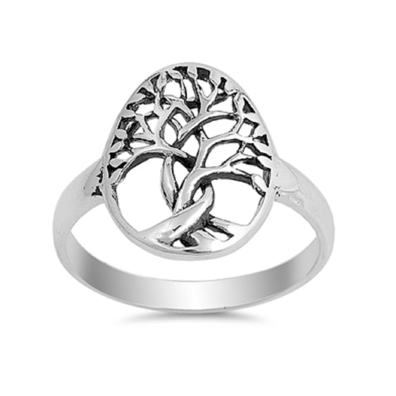 Tree of Life Knot Branches Filigree Leaf Ring Stainless Steel Band Gray ...