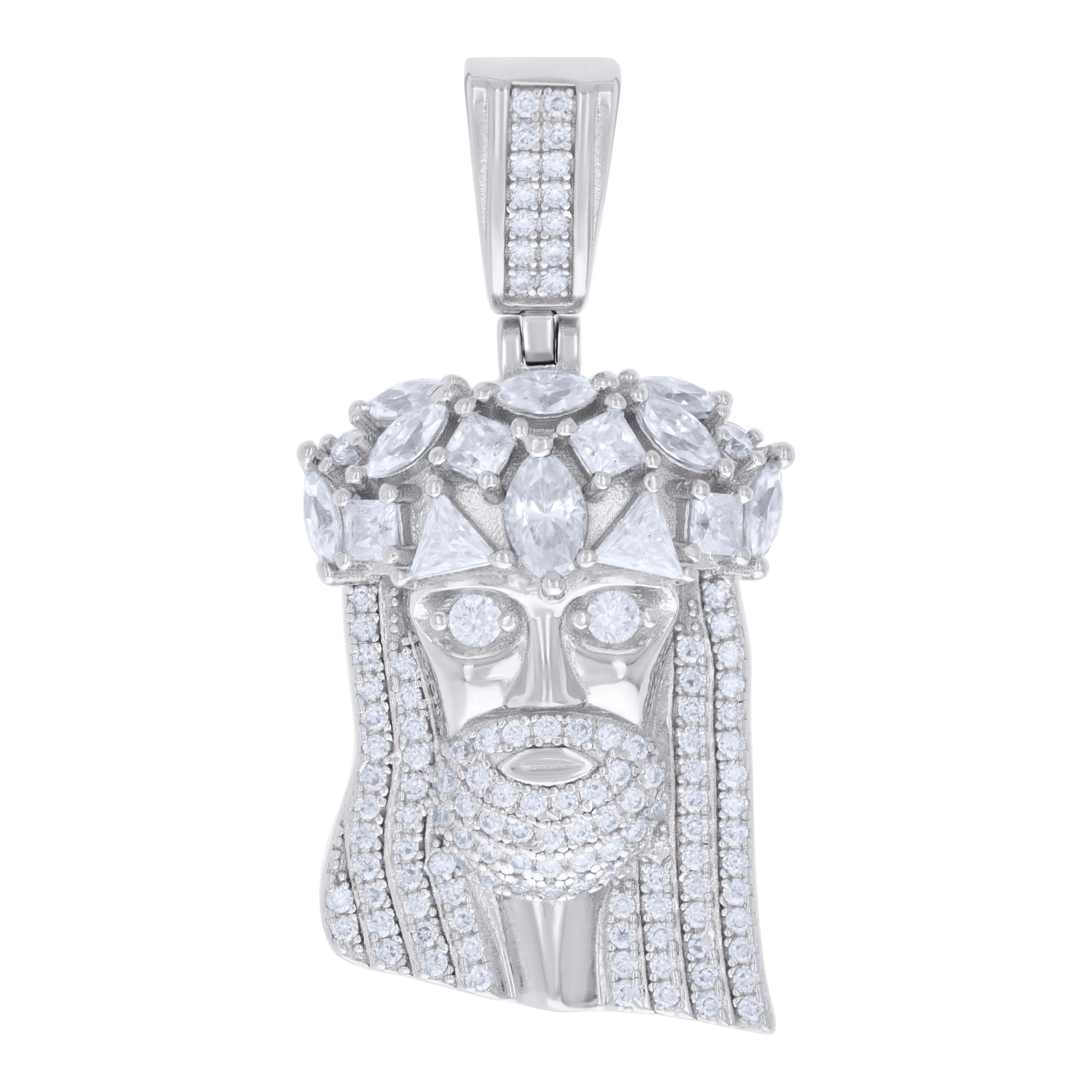 925 Sterling Silver Trillion Cut Moissanite Iced Out Men's Jesus Face ...